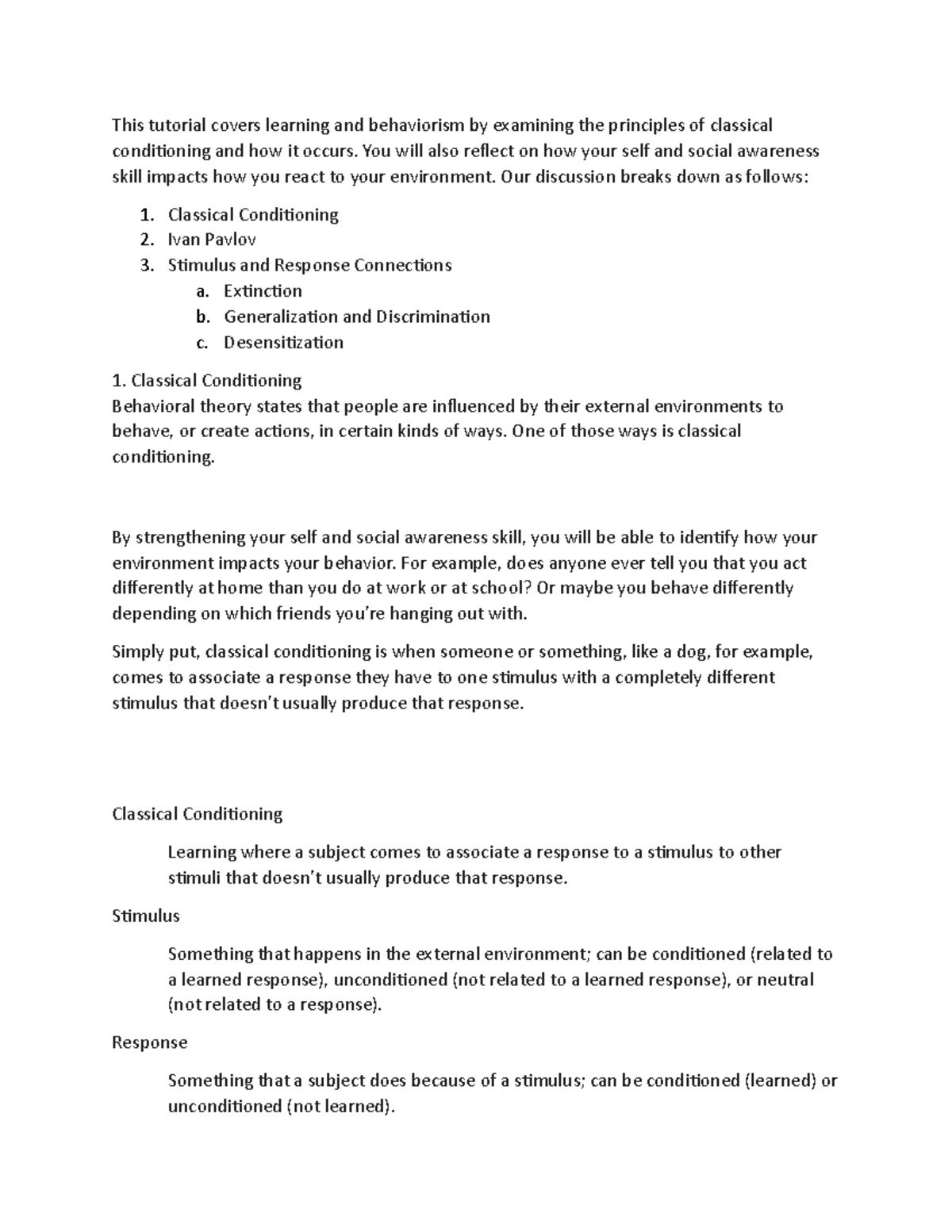 Psych 16 - coursework - This tutorial covers learning and behaviorism ...