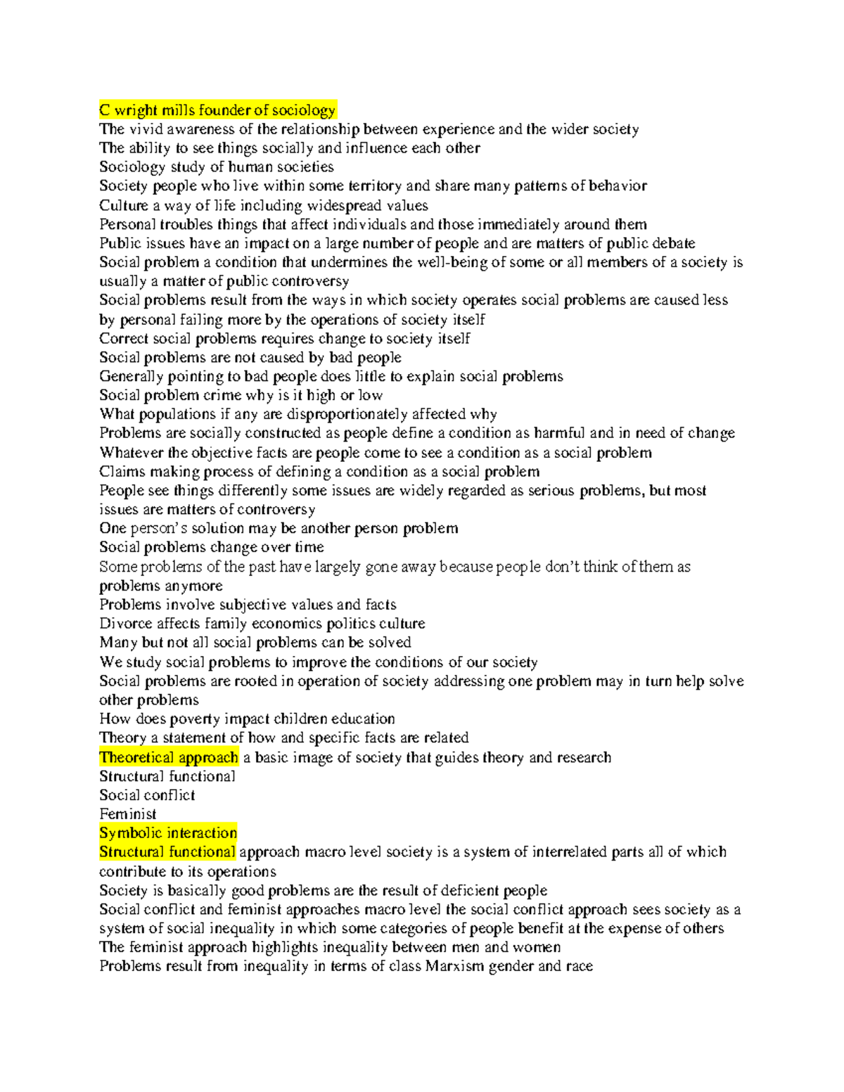 Soc 220 notes - C wright mills founder of sociology The vivid awareness ...
