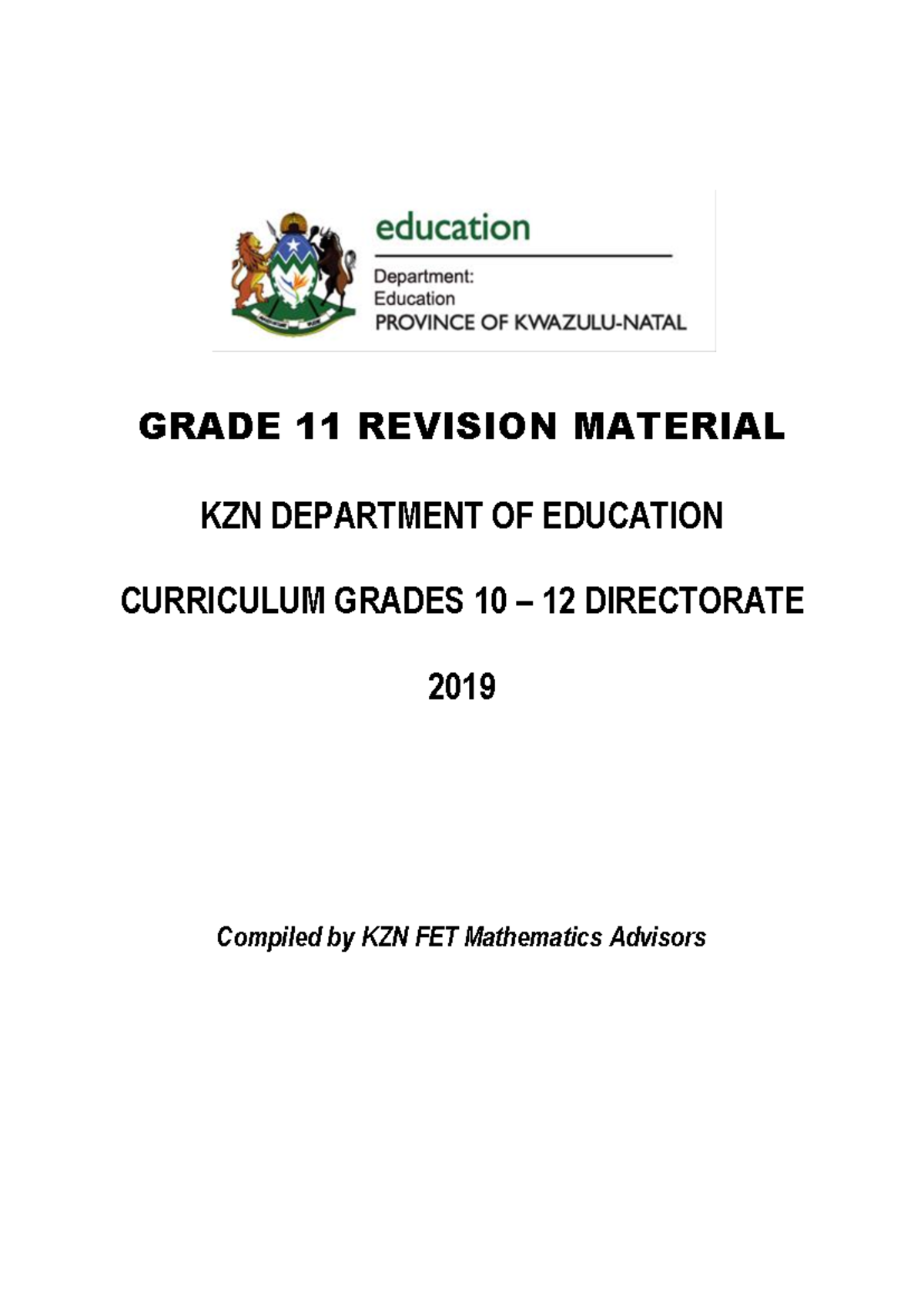 Grade 11 Revision Document 2019 - GRADE 11 REVISION MATERIAL KZN ...