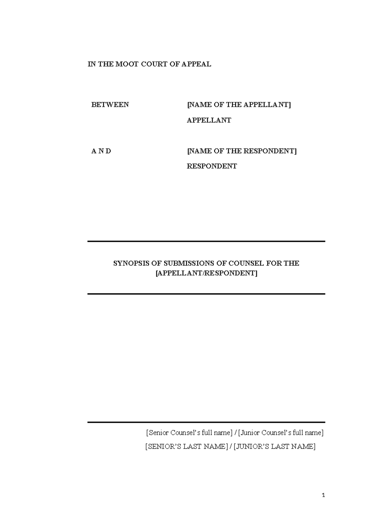 Legal 104 24B Template for mooting written submissions - IN THE MOOT ...