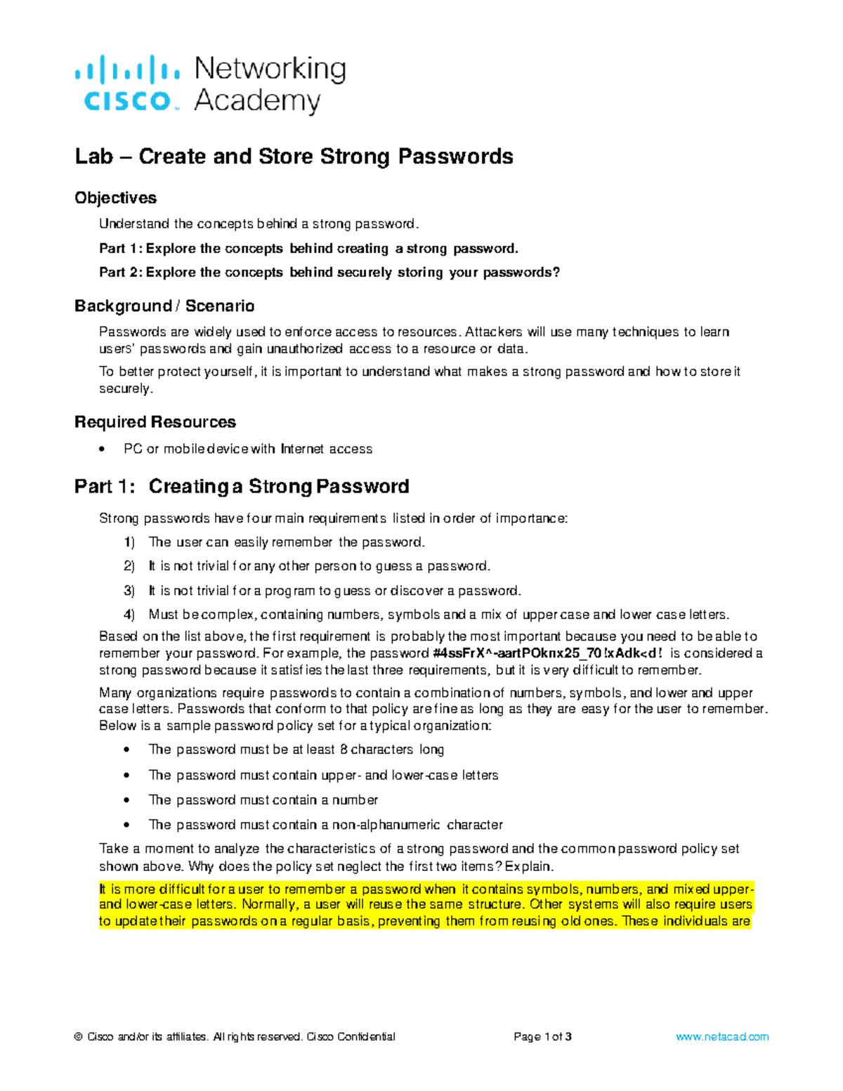 3.1.1.5 Lab - Create and Store Strong Passwords - © Cisco and/or its ...
