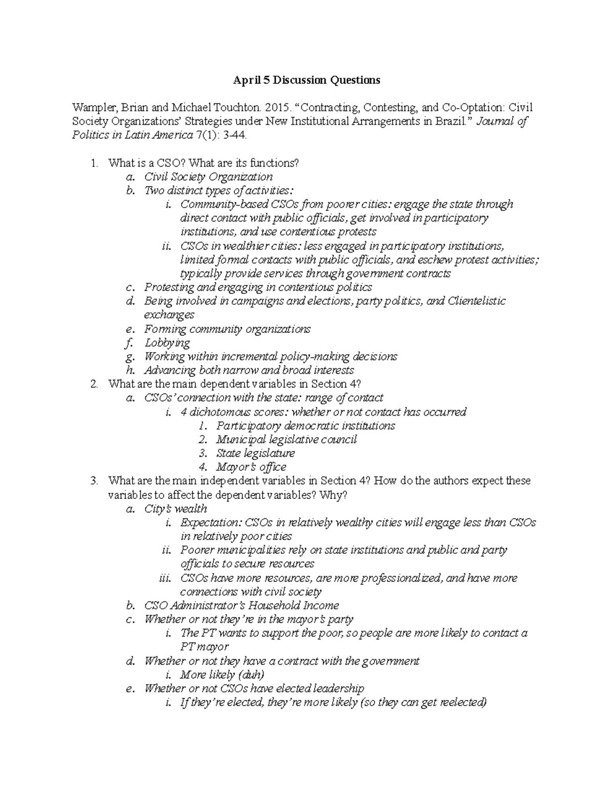 April 5 Questions - Overview - April 5 Discussion Questions Wampler ...