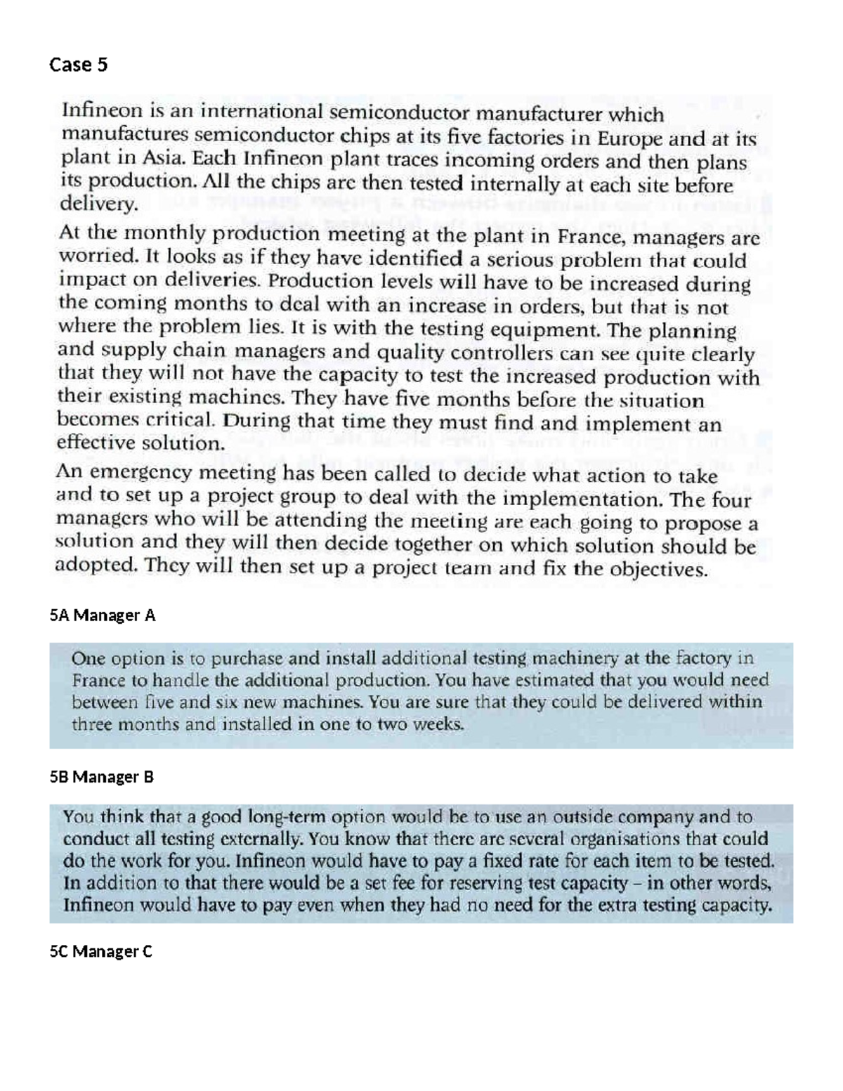 Case-5 - hihi - Case 5 5A Manager A 5B Manager B 5C Manager C 5D ...