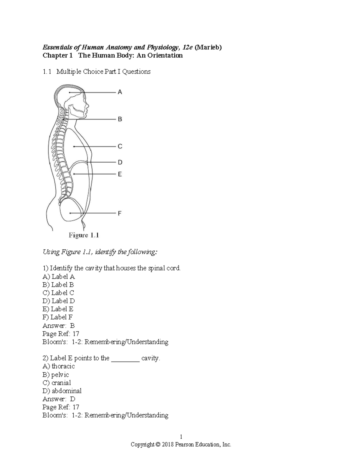 Ch1 - Quiz questions - Essentials of Human Anatomy and Physiology, 12e ...