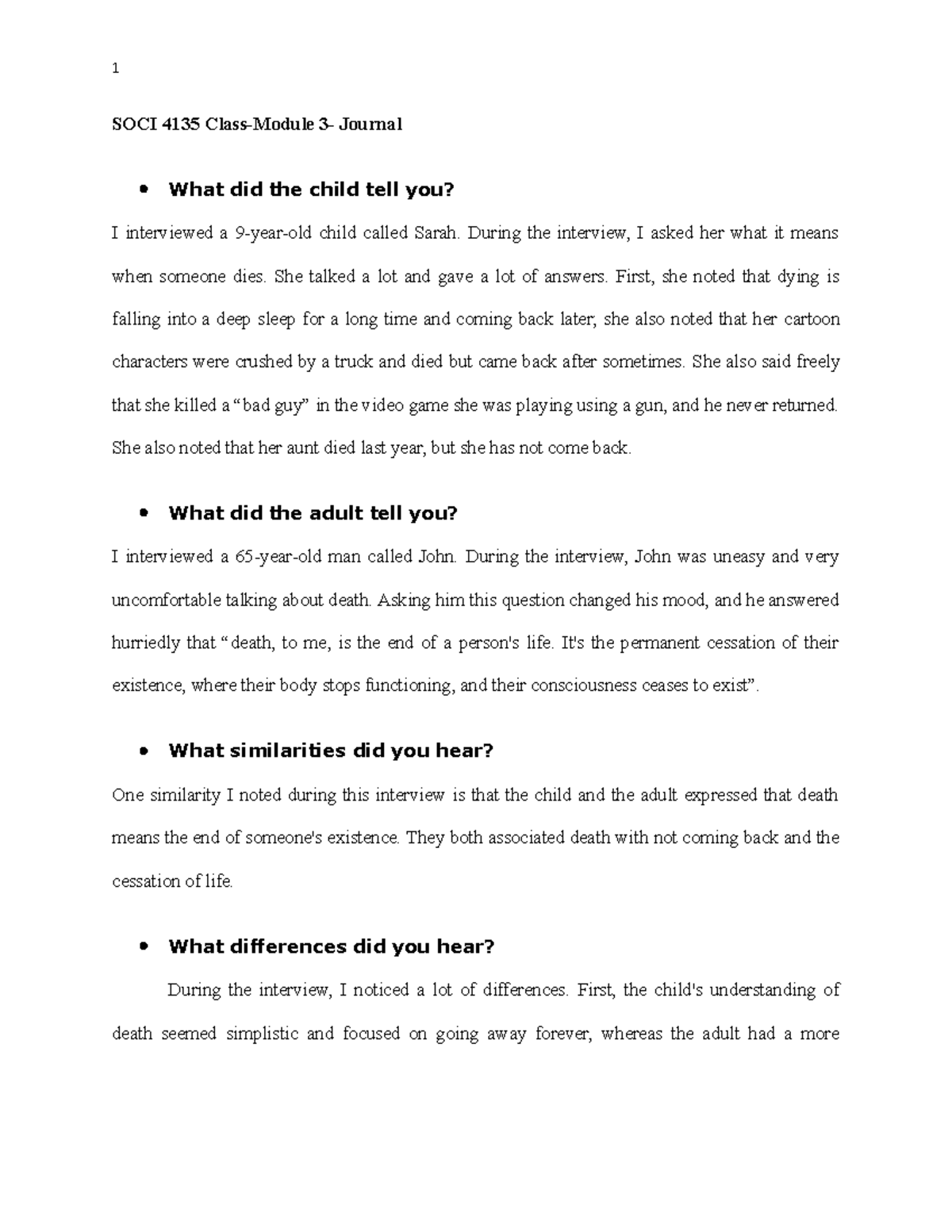 Module 3- Journal. 2023 - 1 SOCI 4135 Class-Module 3- Journal What did ...