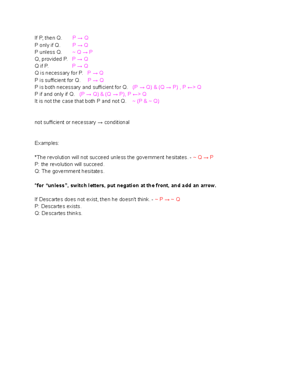 Phil 130- 9 20 lecture - If P, then Q. P → Q P only if Q. P → Q P ...