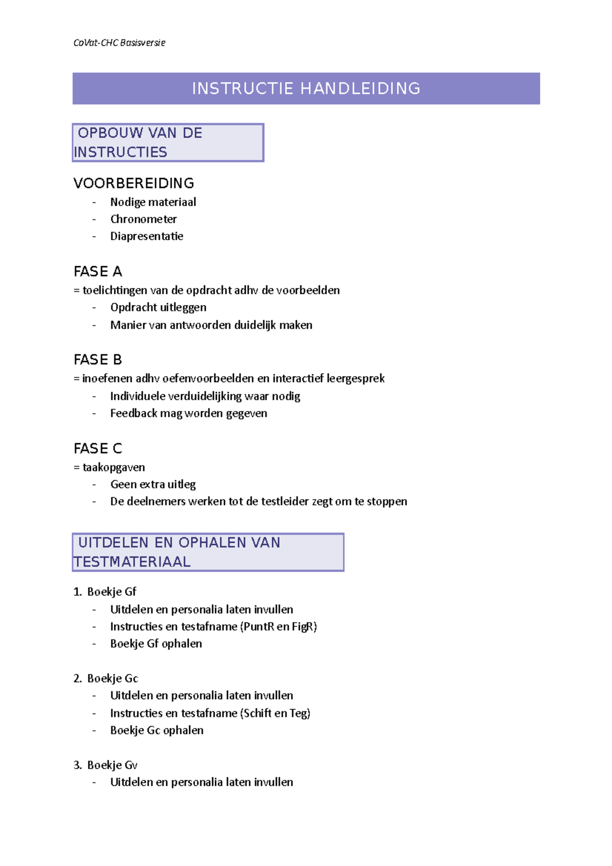 Instructie handleiding CoVat-CHC - INSTRUCTIE HANDLEIDING OPBOUW VAN DE ...