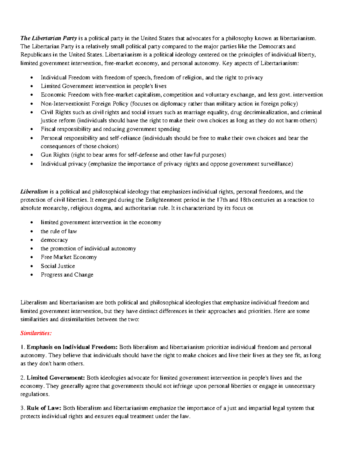 Liberalism and Libertarianism - The Libertarian Party is a political ...