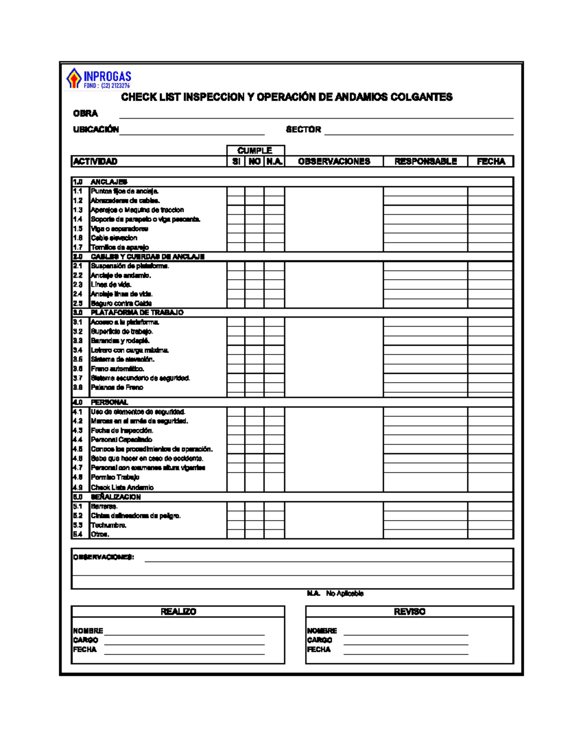 Check List Andamios Colgantes - prevención de riesgos - Studocu
