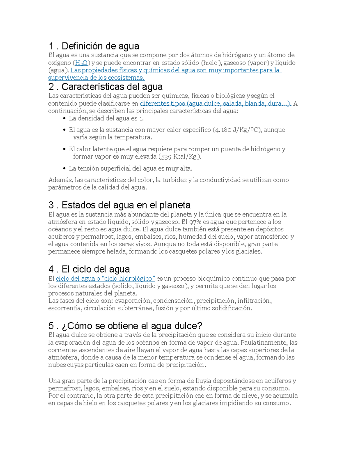 Agua para todos - Apuntes 1 - 1. Definición de agua El agua es una ...