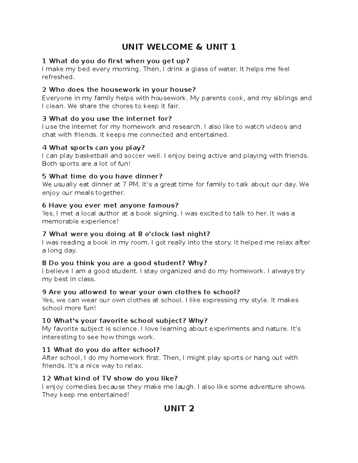 UNIT Welcome - learn - UNIT WELCOME & UNIT 1 1 What do you do first ...