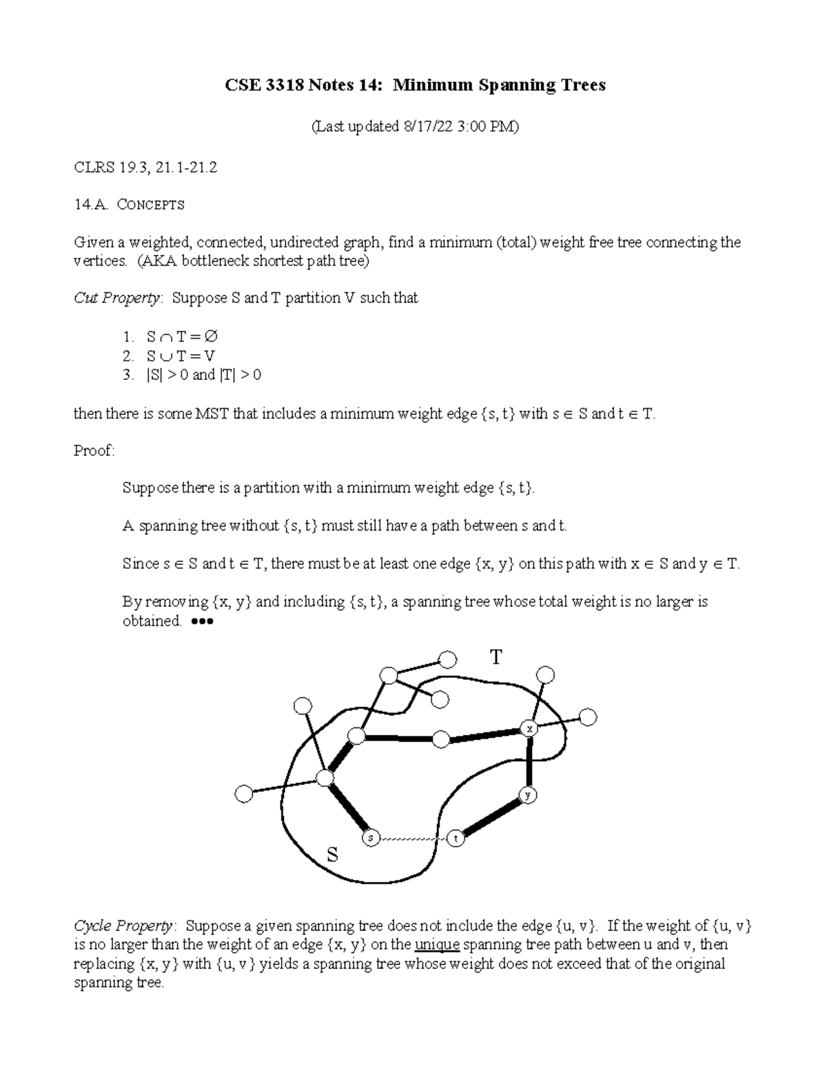 Notes 14 - Minimum Spanning Trees - CSE 3318 Notes 14: Minimum Spanning ...