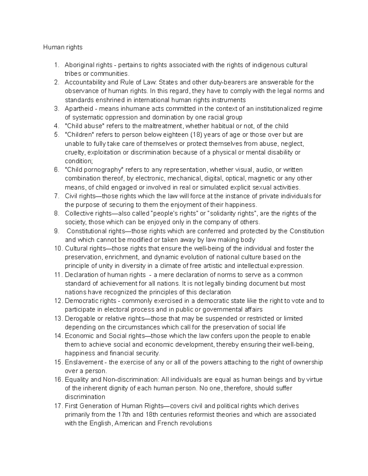 Human rights definition of terms - Human rights 1. Aboriginal rights ...