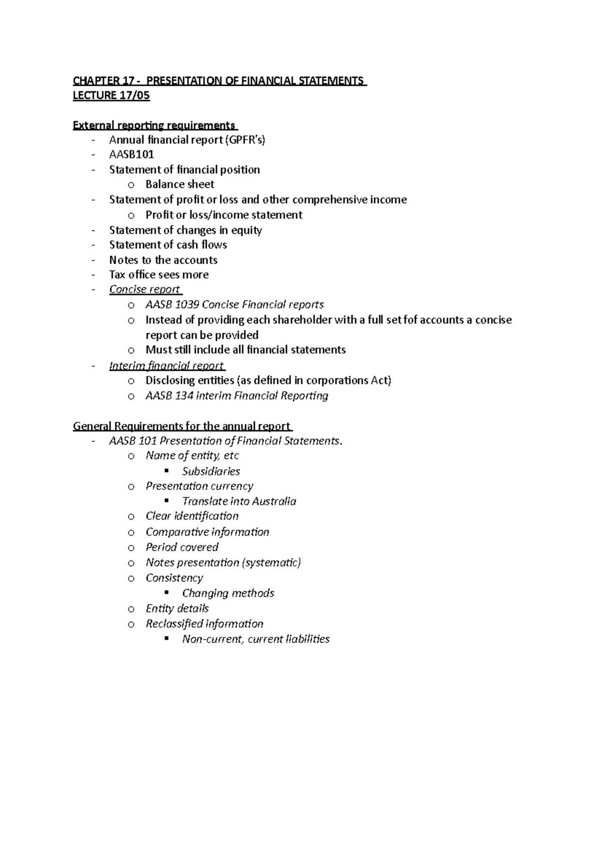 Chapter 17 - Lecture notes chpt 17 - CHAPTER 17 - PRESENTATION OF ...