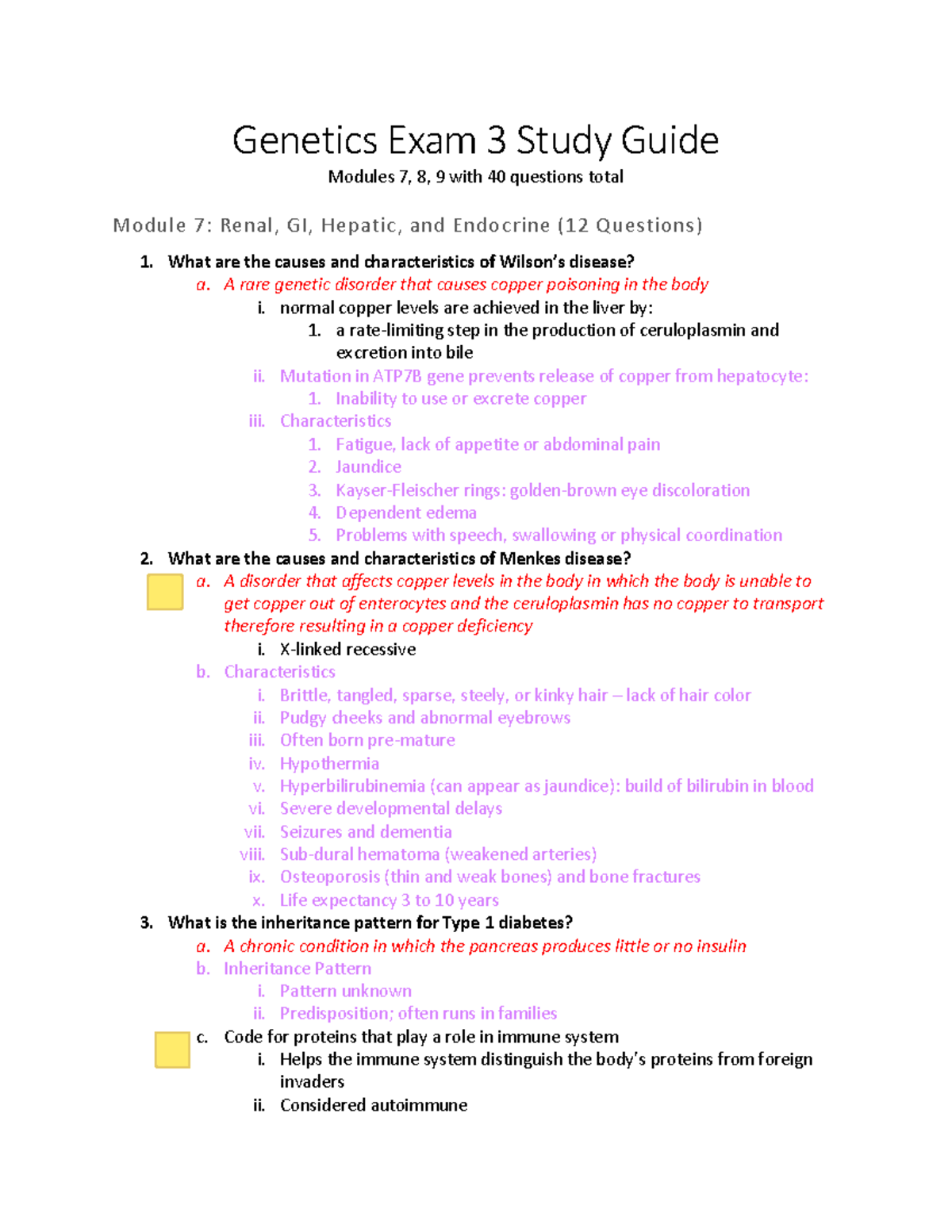 Genetics Exam 3 Study Guide - Genetics Exam 3 Study Guide Modules 7, 8 ...
