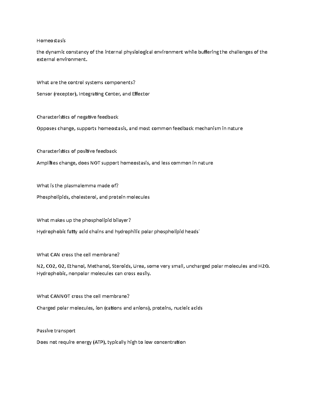 Pcb 3703L final quiz review - Homeostasis the dynamic constancy of the ...