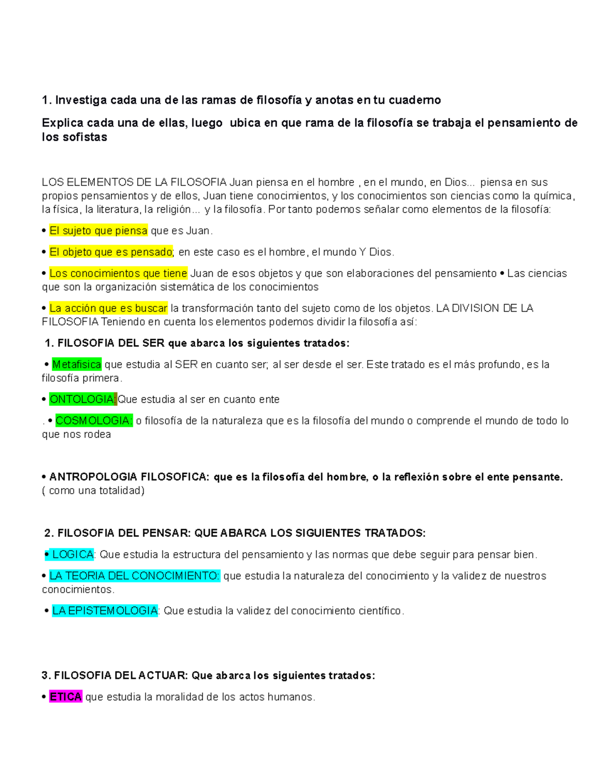 Ramas de la Filosofia grado 9 - 1. Investiga cada una de las ramas de filosofía y anotas en tu ...