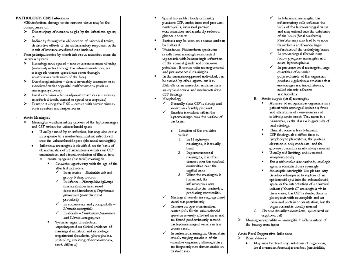 Neuroanatomy Diseases Complete - PATHOLOGY: CNS Infections With ...