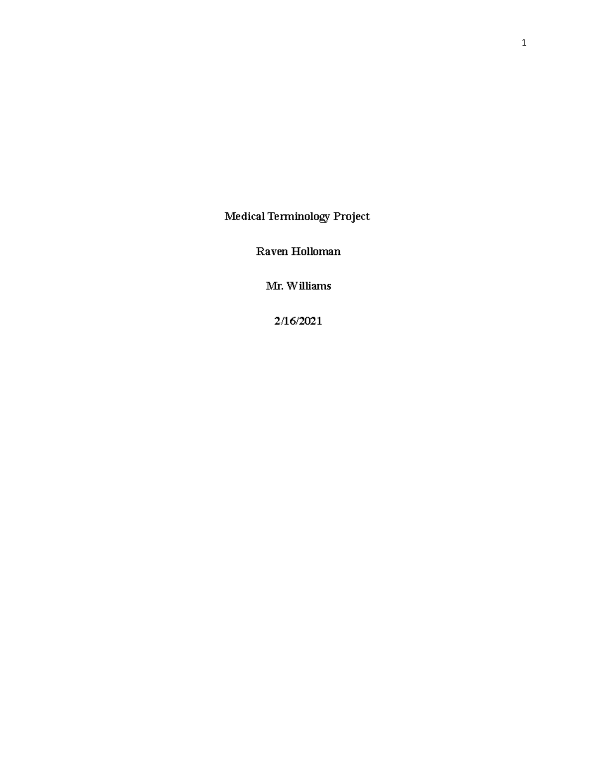 Medical Terminology Project - Medical Terminology Project Raven ...