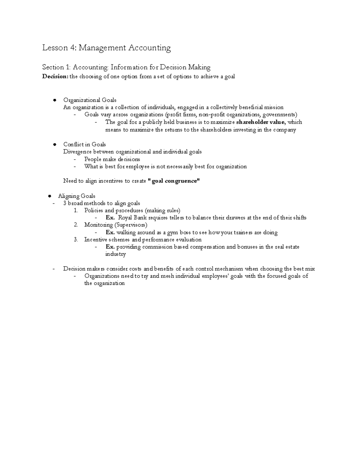 Notes - mid 1 - Lesson 4: Management Accounting Section 1: Accounting ...