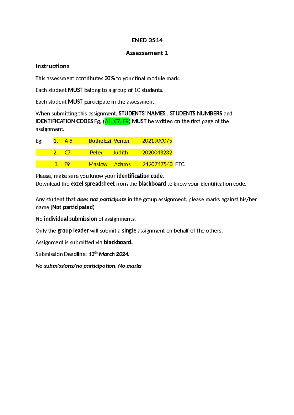 ENED 3514-Assignment 1 - ENED 3514 Assessement 1 Instructions This ...