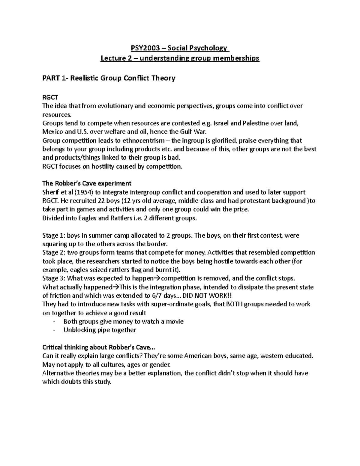 Lecture 2-social identity theory - PSY2003 – Social Psychology Lecture ...