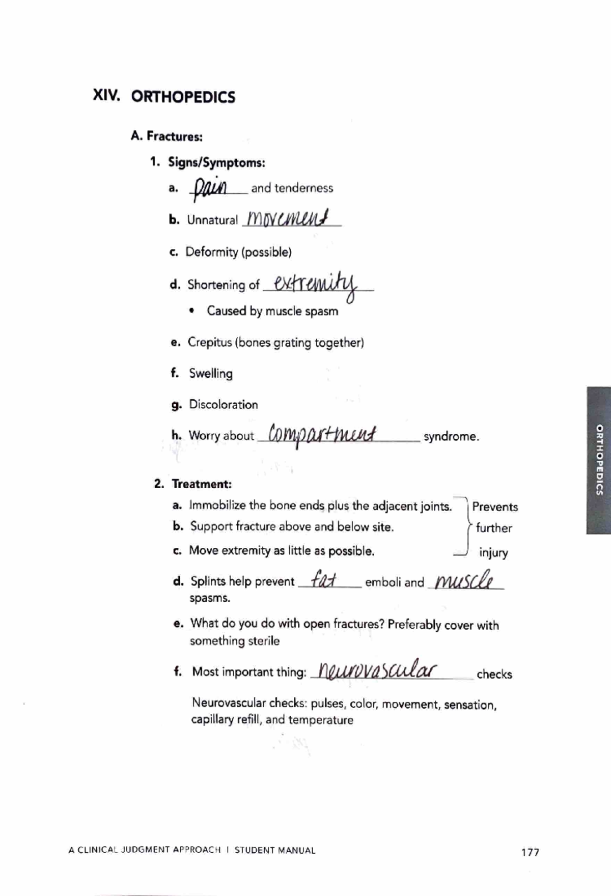 Ortho Hurst Notes - XIV. ORTHOPEDICS A. Fractures: 1. Signs/Symptoms: a ...