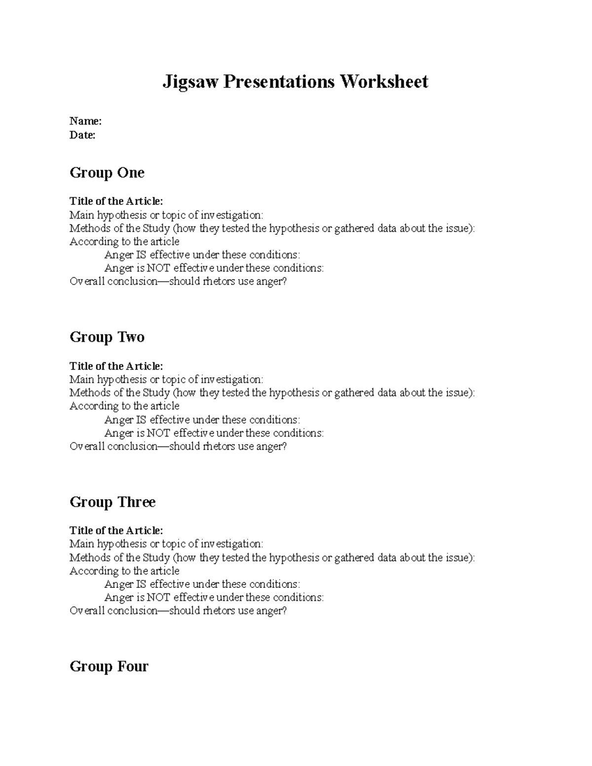 Jigsaw Presentations Worksheet - Jigsaw Presentations Worksheet Name ...