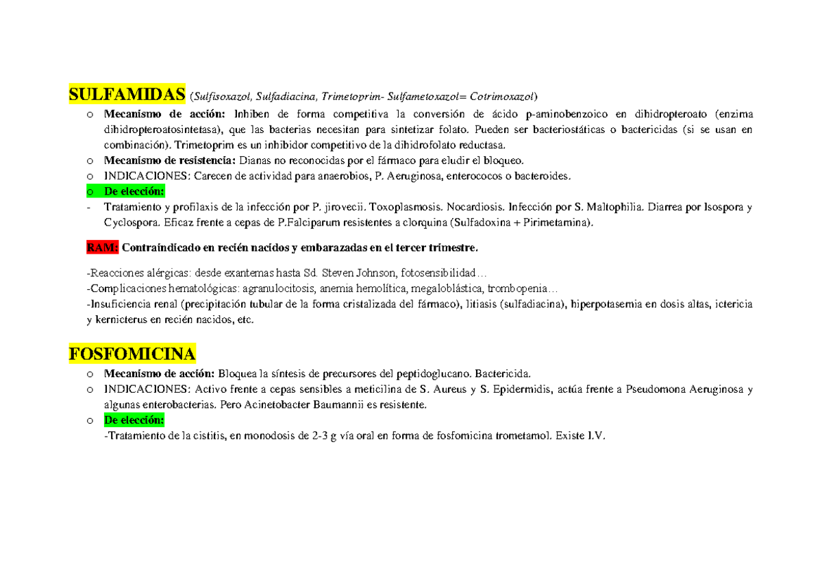 Sulfamidas y Quinolonas - SULFAMIDAS (Sulfisoxazol, Sulfadiacina ...
