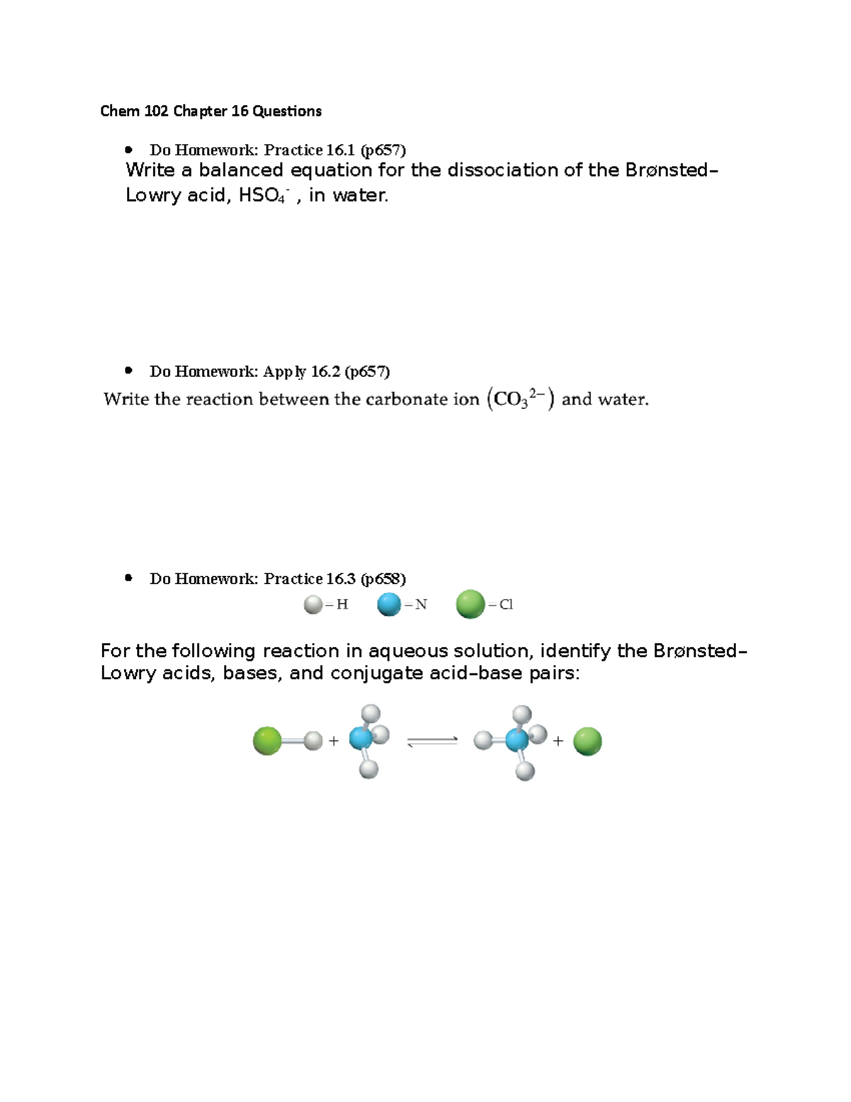 Chapter 16 Homework Questions Chem 102 - Chem 102 Chapter 16 Questions ...