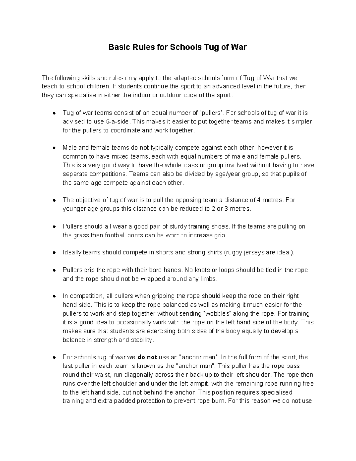 Basic rules for schools tug of war - Basic Rules for Schools Tug of War ...
