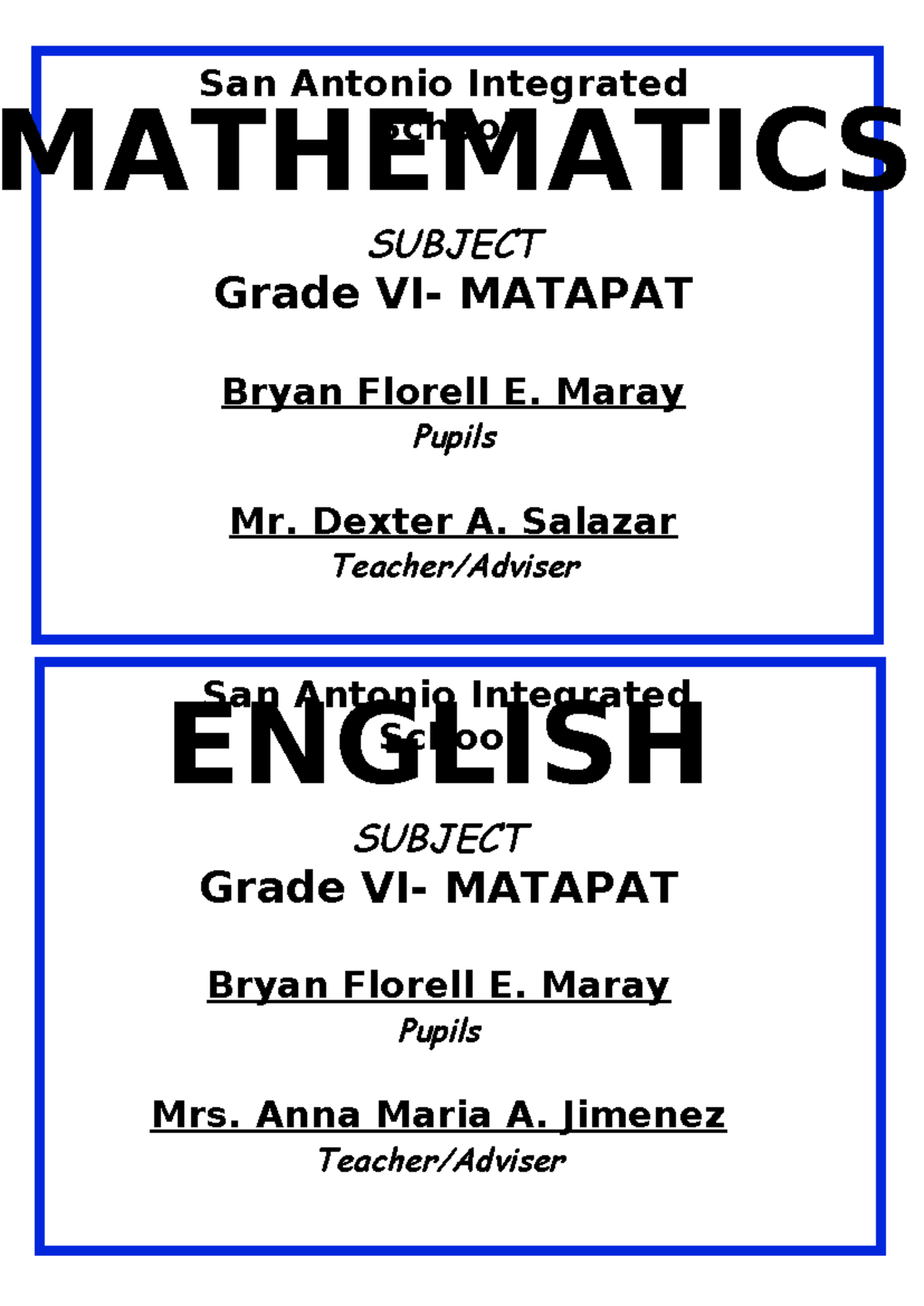 Adeth - dfgfgh - School SUBJECT Grade VI- MATAPAT Bryan Florell E ...