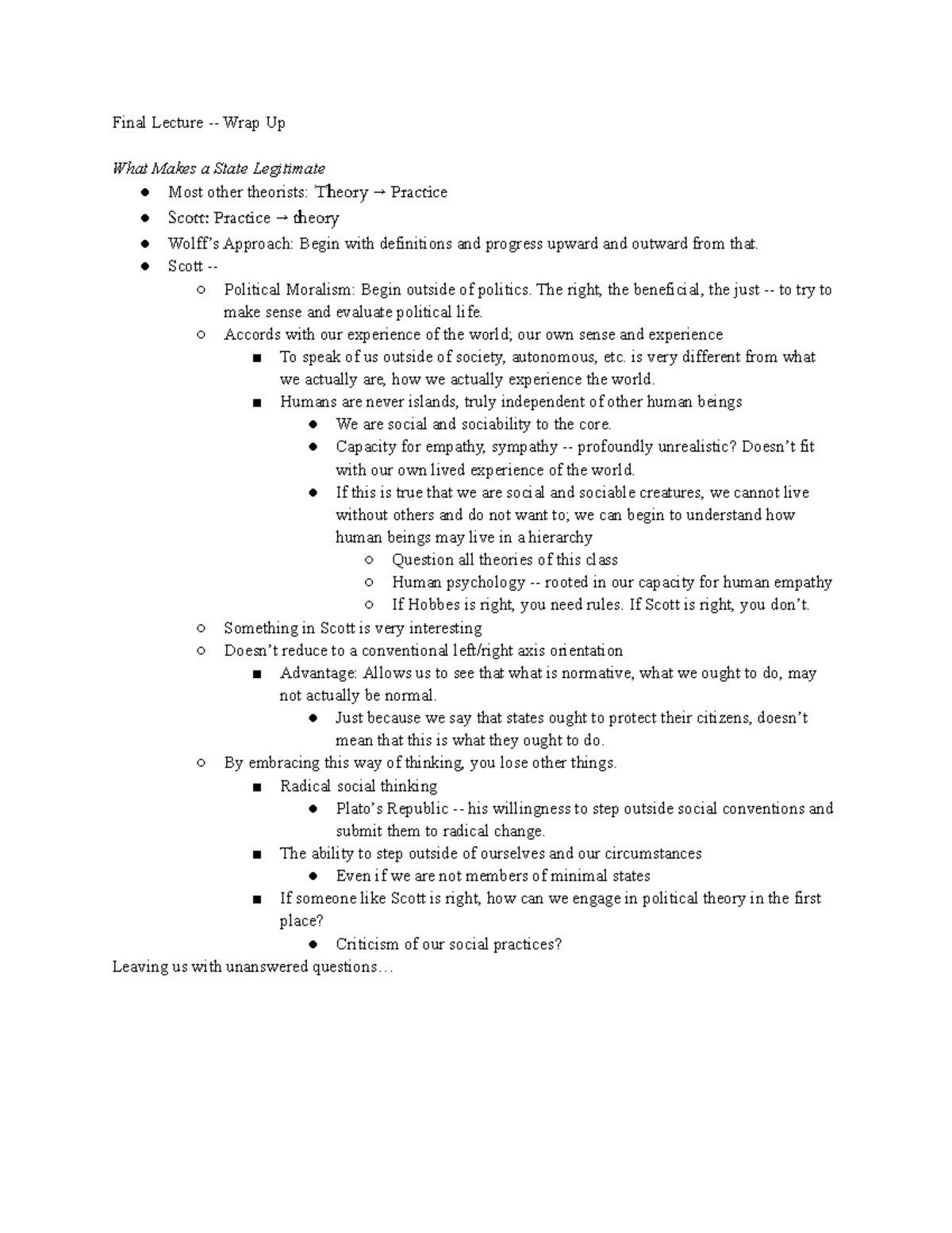 Course Wrap Up - Wrap up - Final Lecture - Wrap Up What Makes a State ...