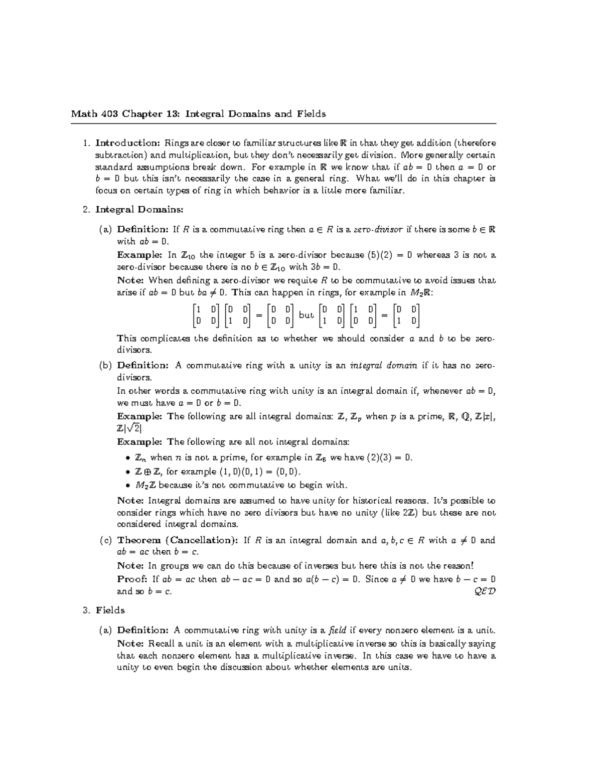 Ch13 - yes - Math 403 Chapter 13: Integral Domains and Fields ...