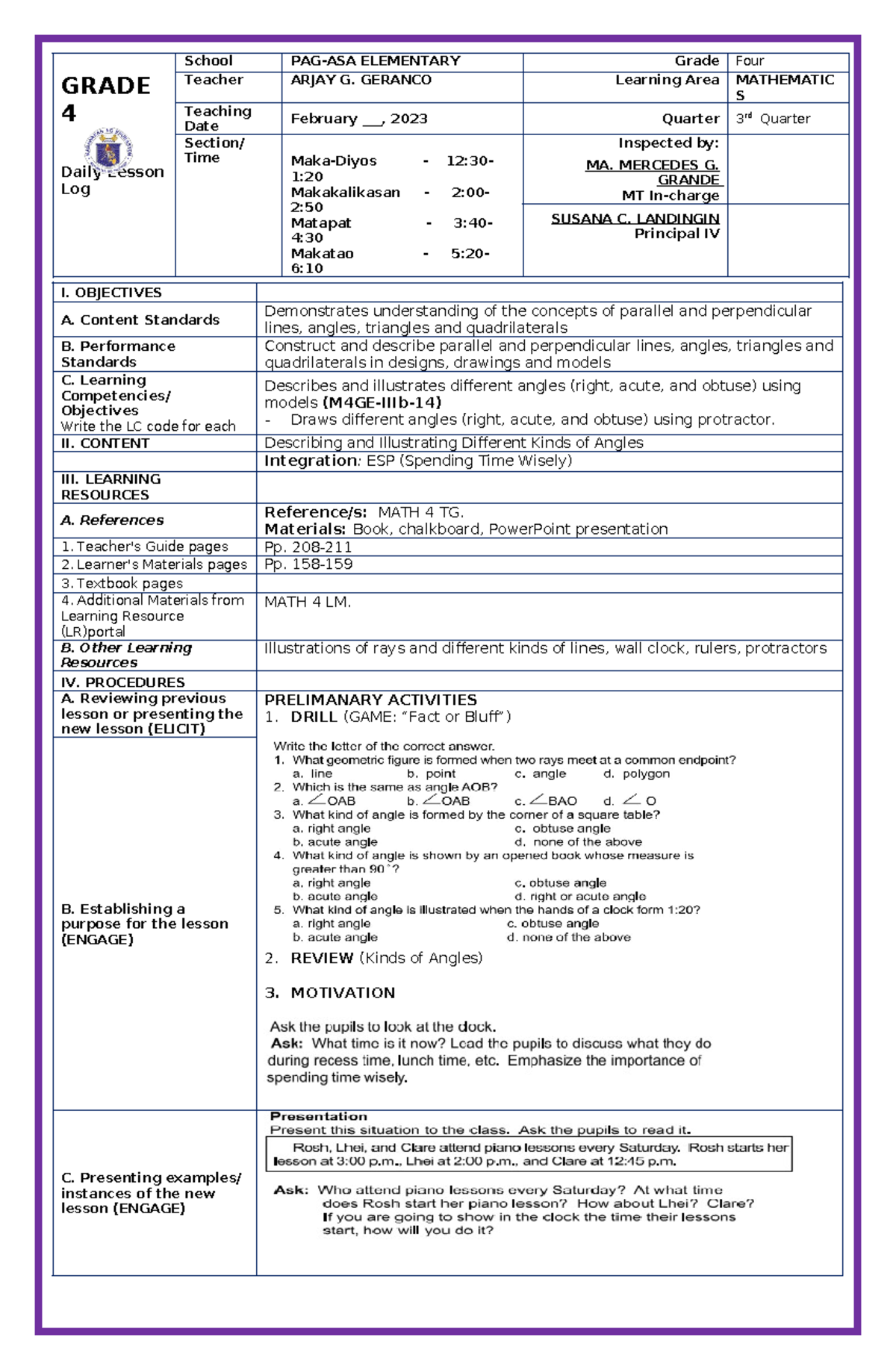 DLL MATH4 COT1 2022-2023 - GRADE 4 Daily Lesson Log School PAG-ASA ...
