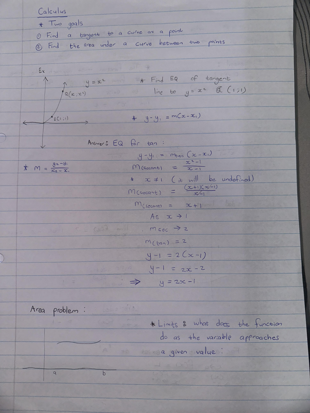 limits and area calculus - Calculus Two goals Find a tangent to a curve ...