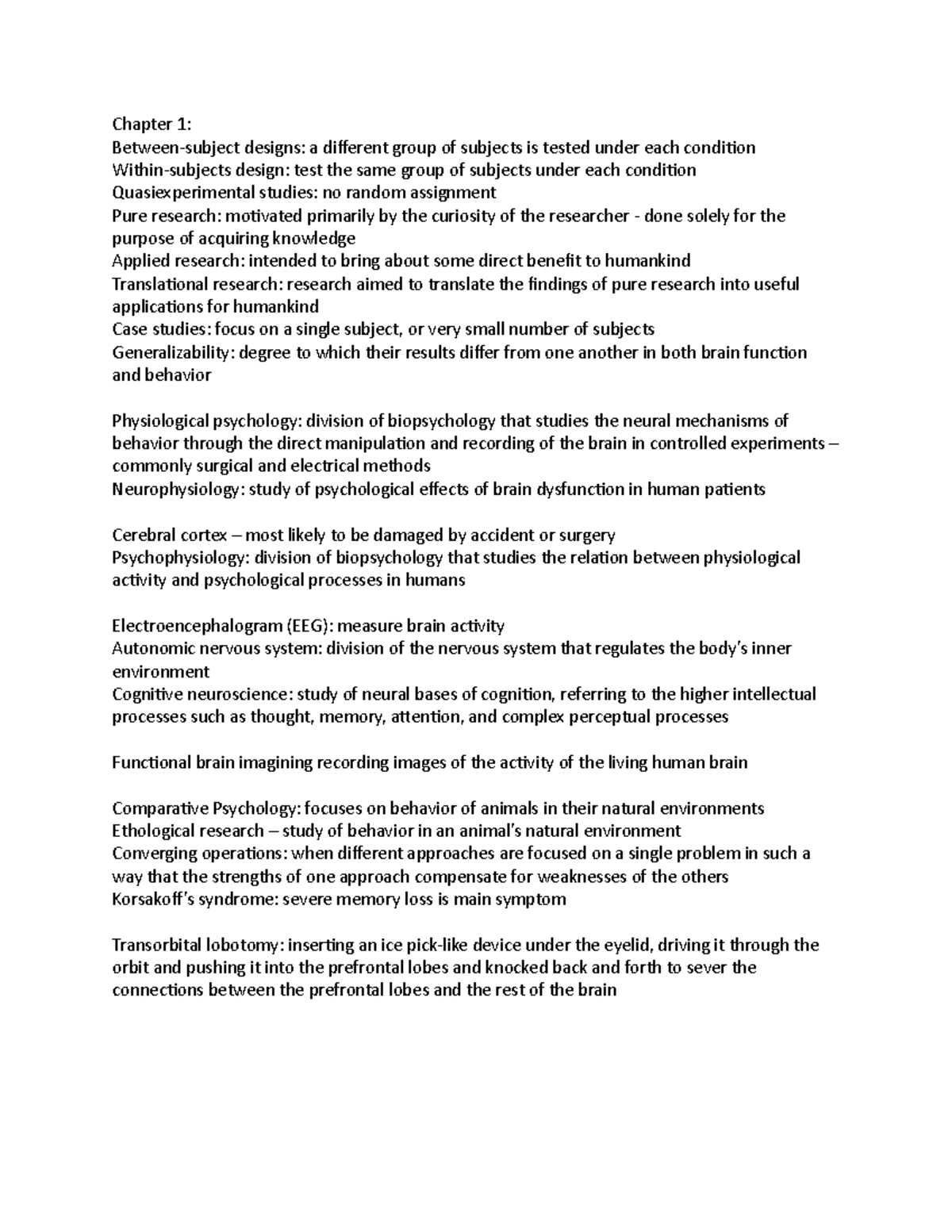 Textbook unit 1 biopsych - Chapter 1: Between-subject designs: a ...