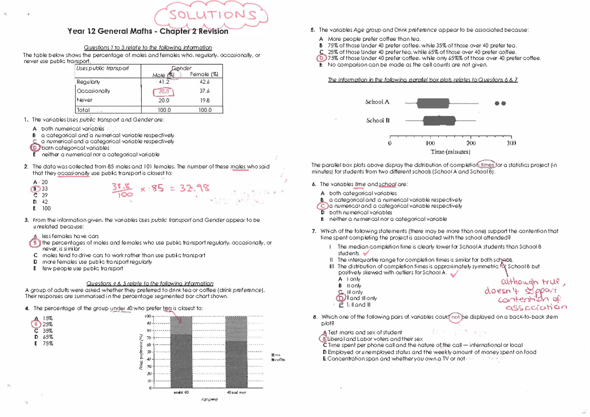 Ch 2 Revision 2024 Solutions - Year 12 General Maths Questions 1 to 3 ...