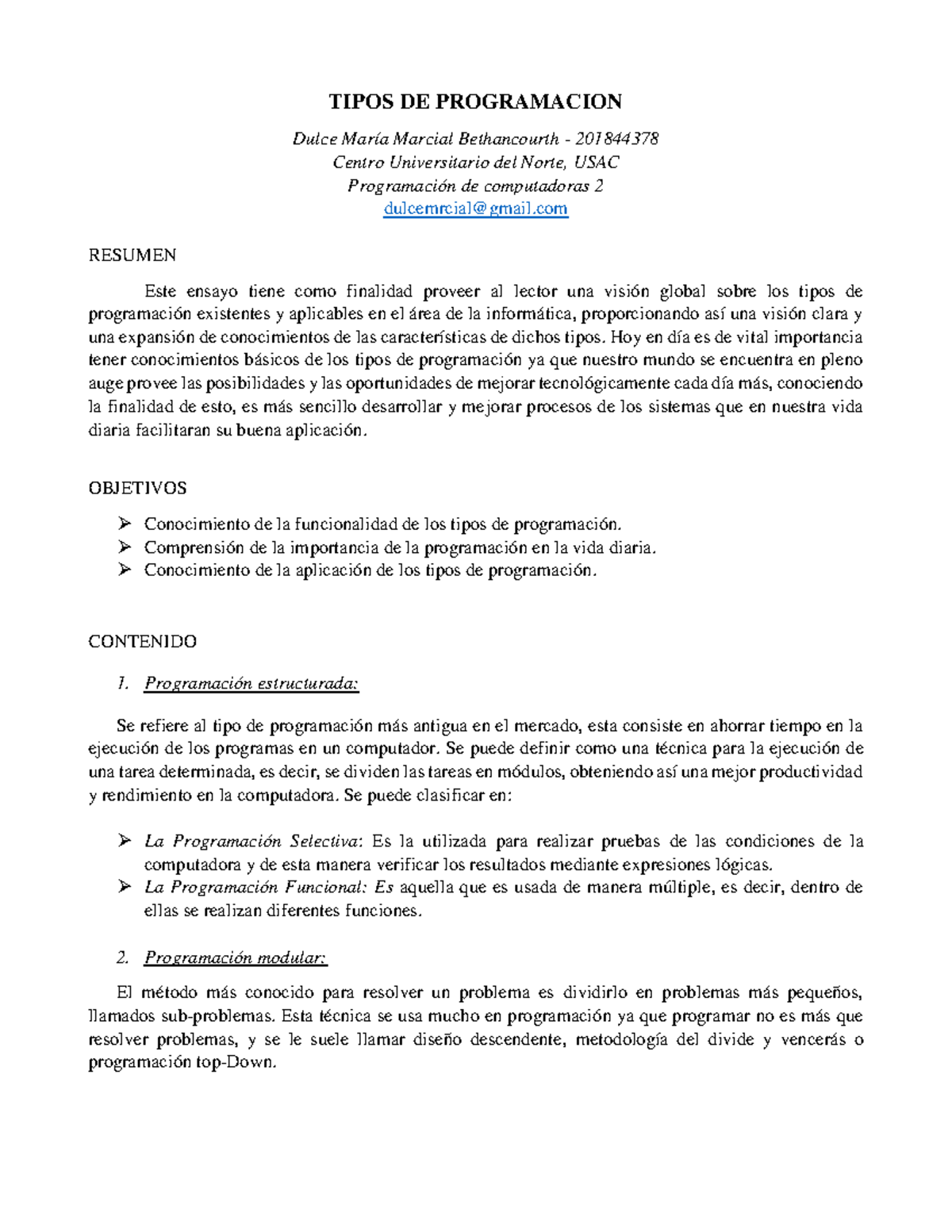 Ensayo - Tipos DE Programacion - Warning: TT: undefined function: 32 TIPOS DE PROGRAMACION Dulce ...