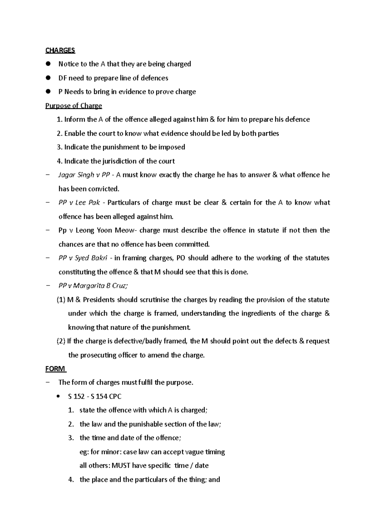 Charges (Criminal Procedure) - CHARGES Notice to the A that they are ...