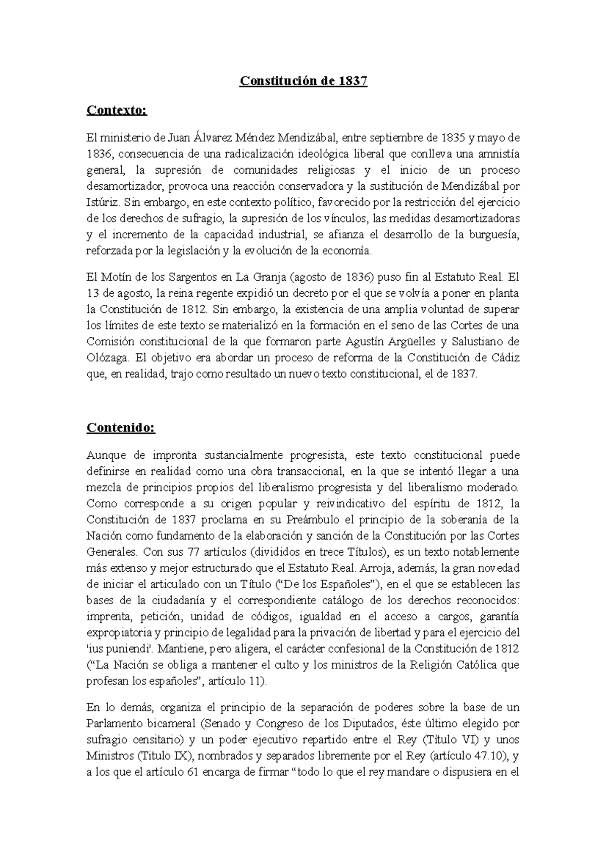 Apuntes, temas Análisis de la Constitución de 1837 - Constitución de ...