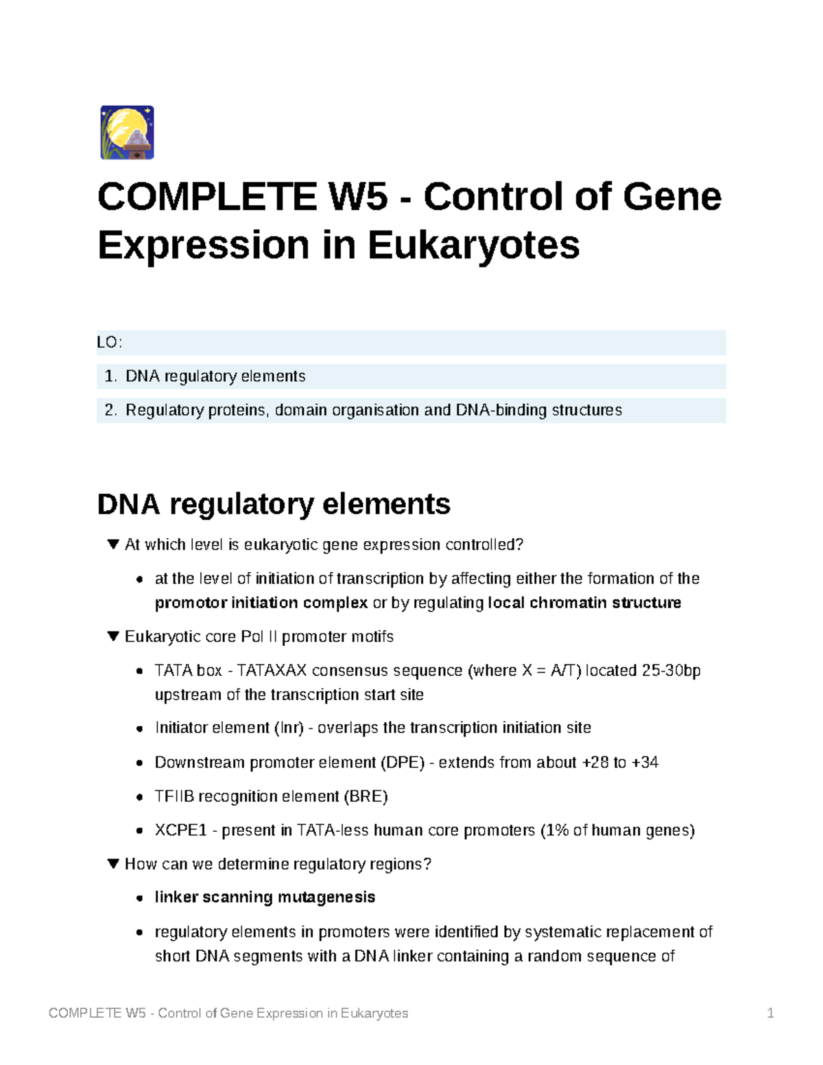 Complete W5 - Control of Gene Expression in Eukaryotes - COMPLETE W5 ...