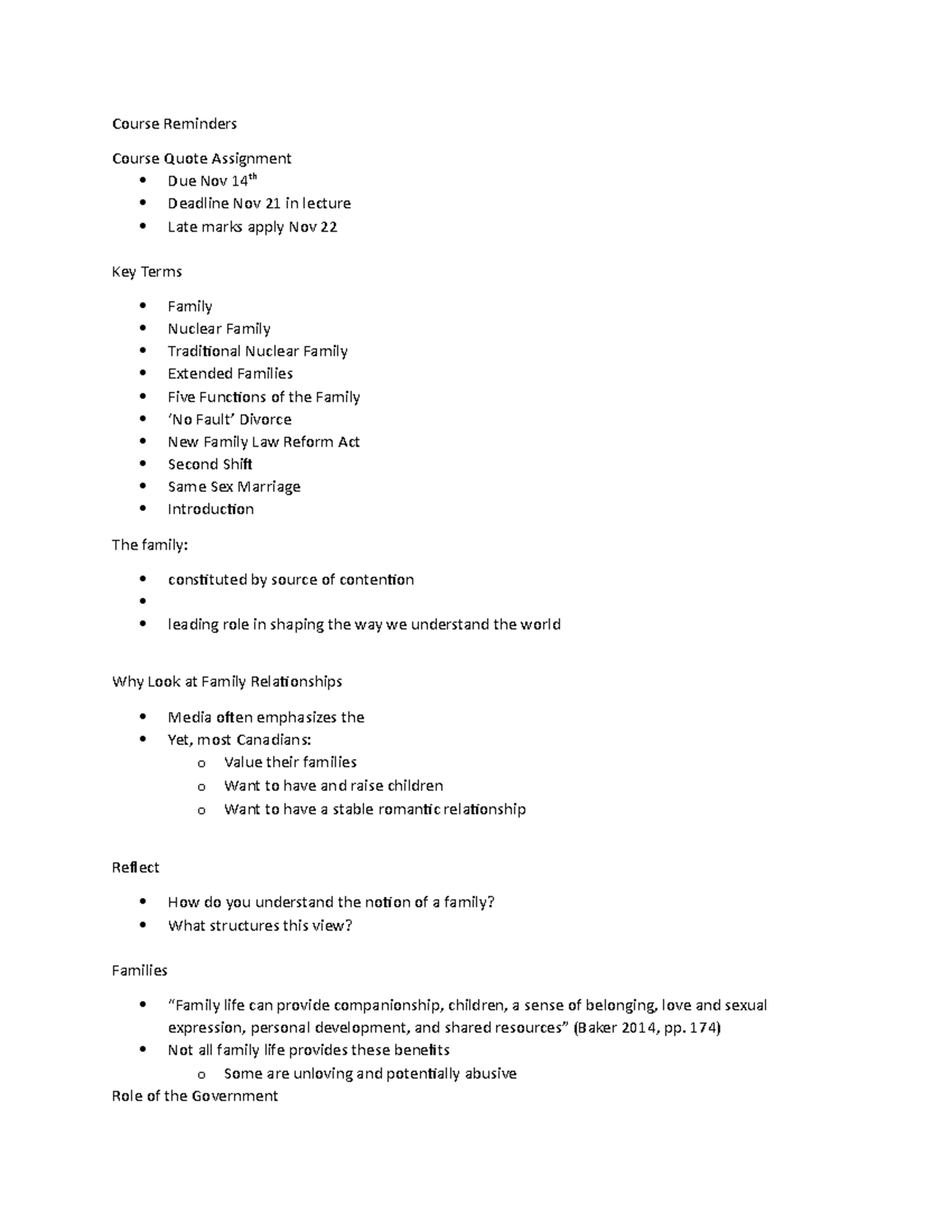 WGST 1F90 - Lecture 9 - Family - Course Reminders Course Quote ...