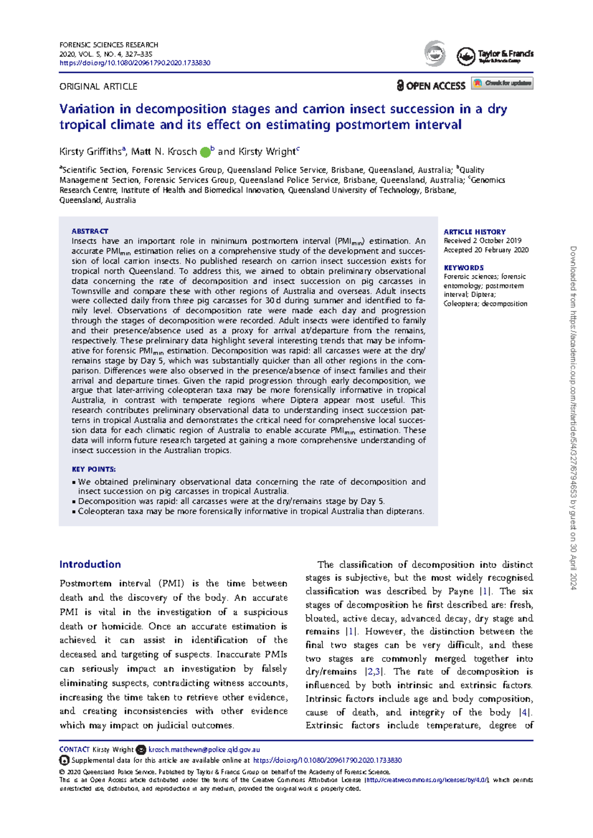 Variation in decomposition stages and carrion insect succession in a ...