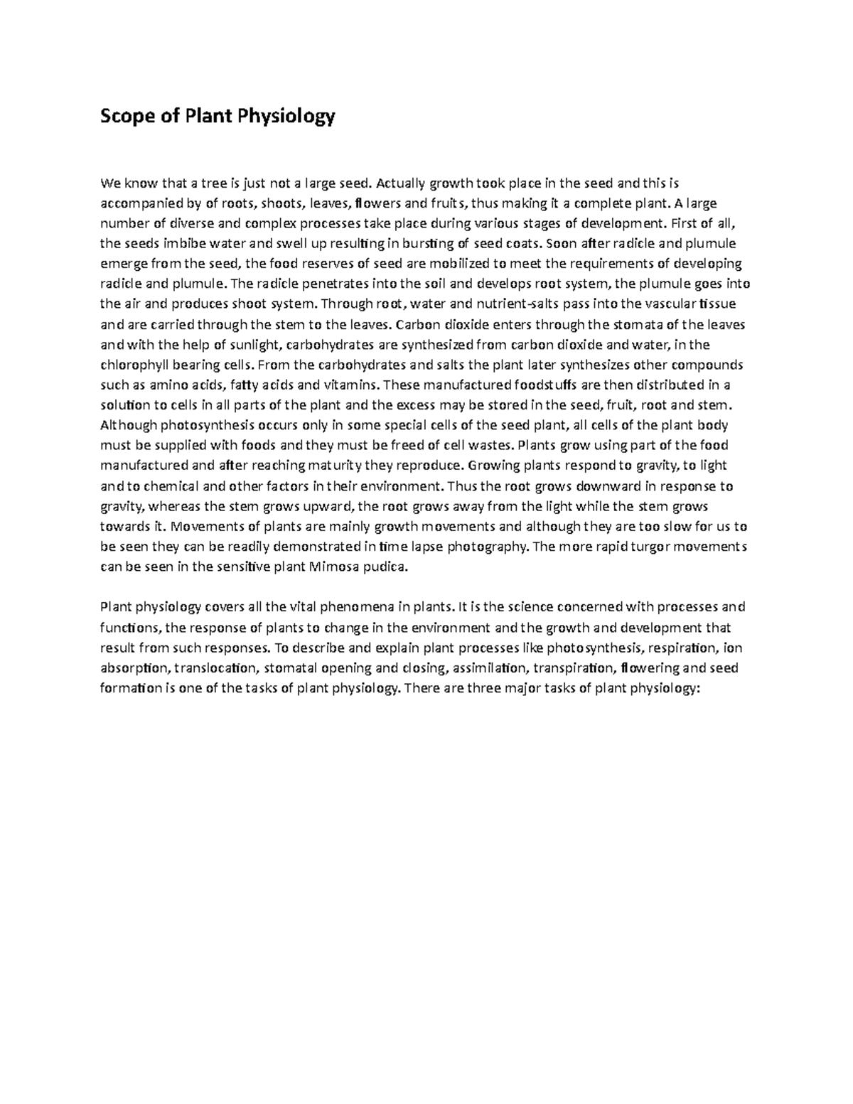 Scope of plant physiology - Scope of Plant Physiology We know that a ...