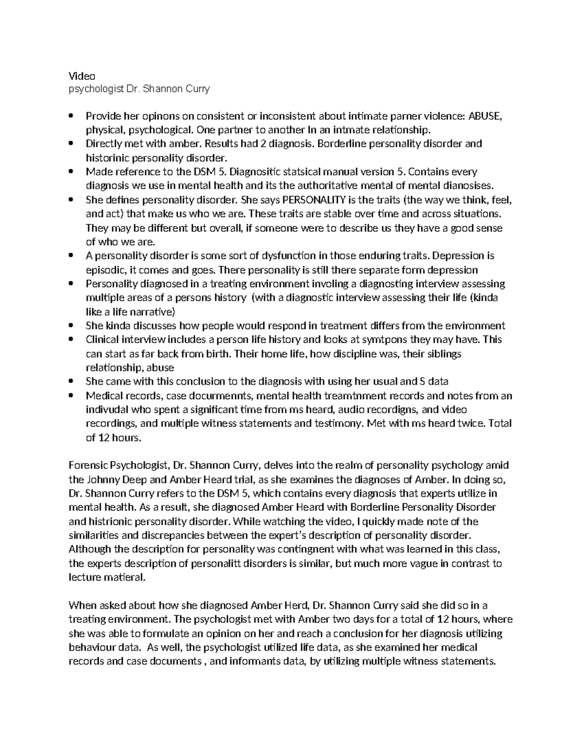 notes on the amber heard and Johnny Depp trial - Video psychologist Dr ...