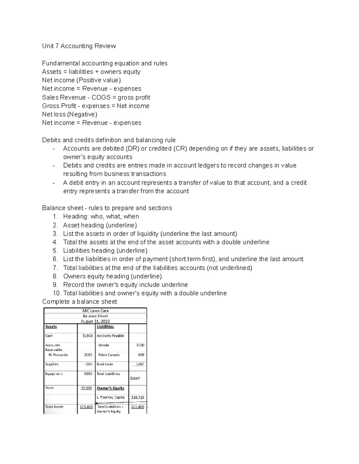 Accounting study notes - Unit 7 Accounting Review Fundamental ...