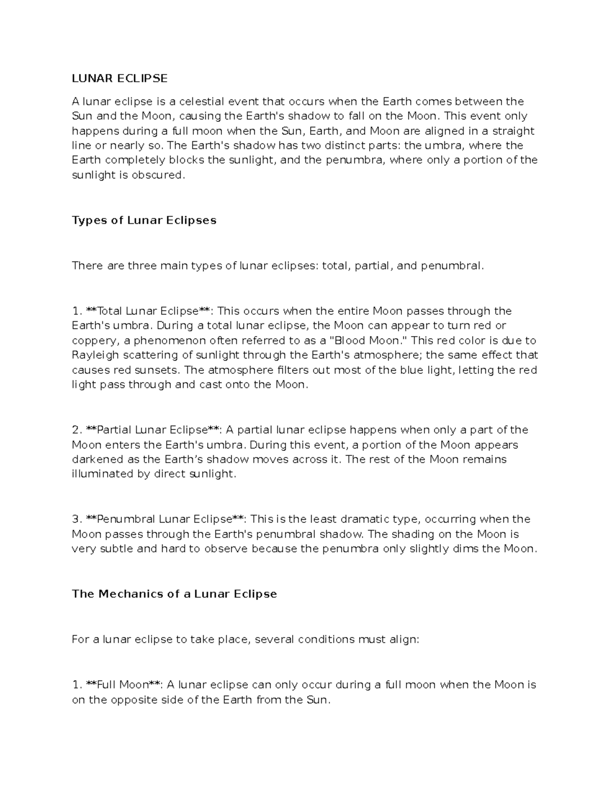 Lunar Eclipse - LUNAR ECLIPSE A lunar eclipse is a celestial event that ...