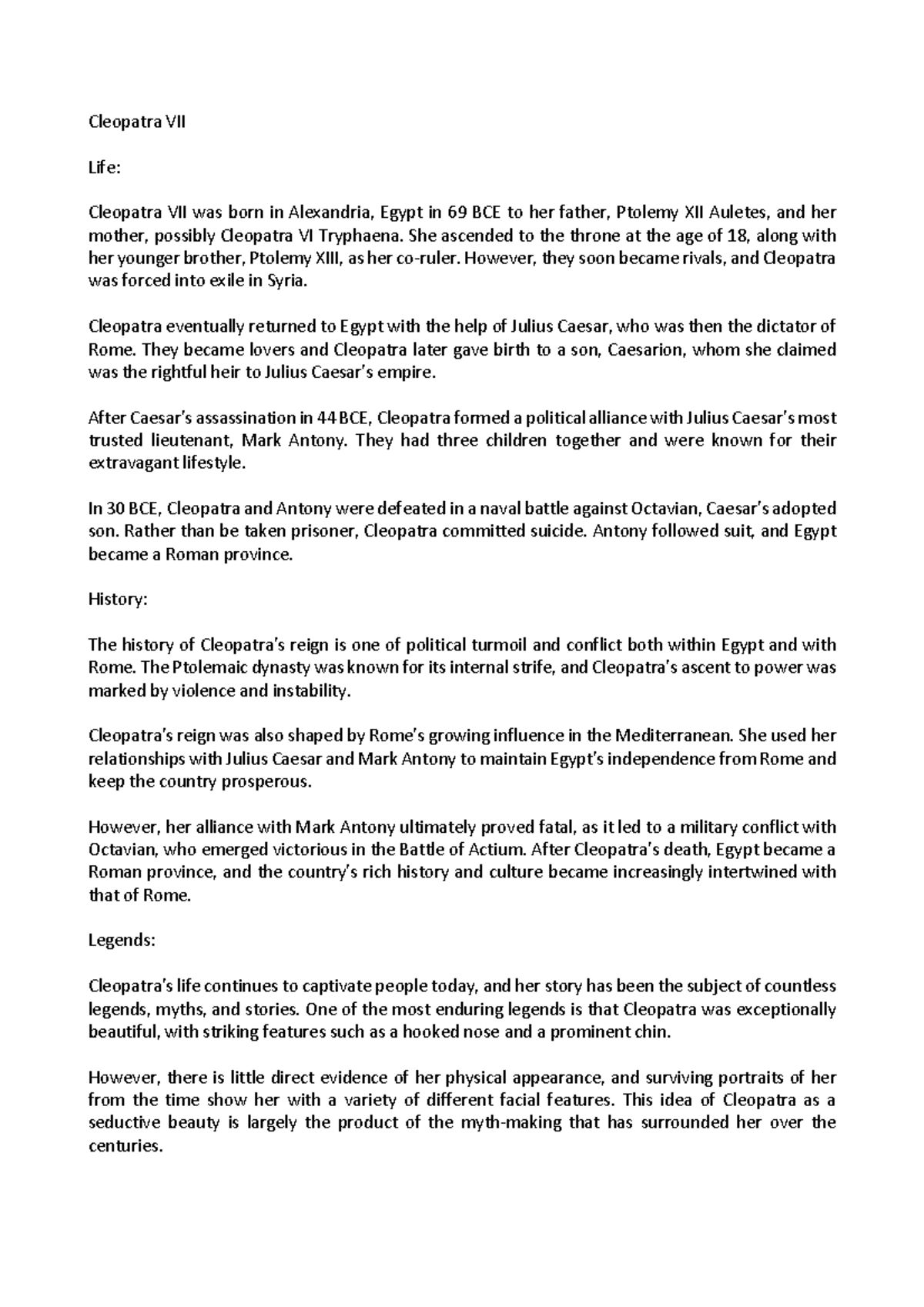 Cleopatra VII - She ascended to the throne at the age of 18, along with ...