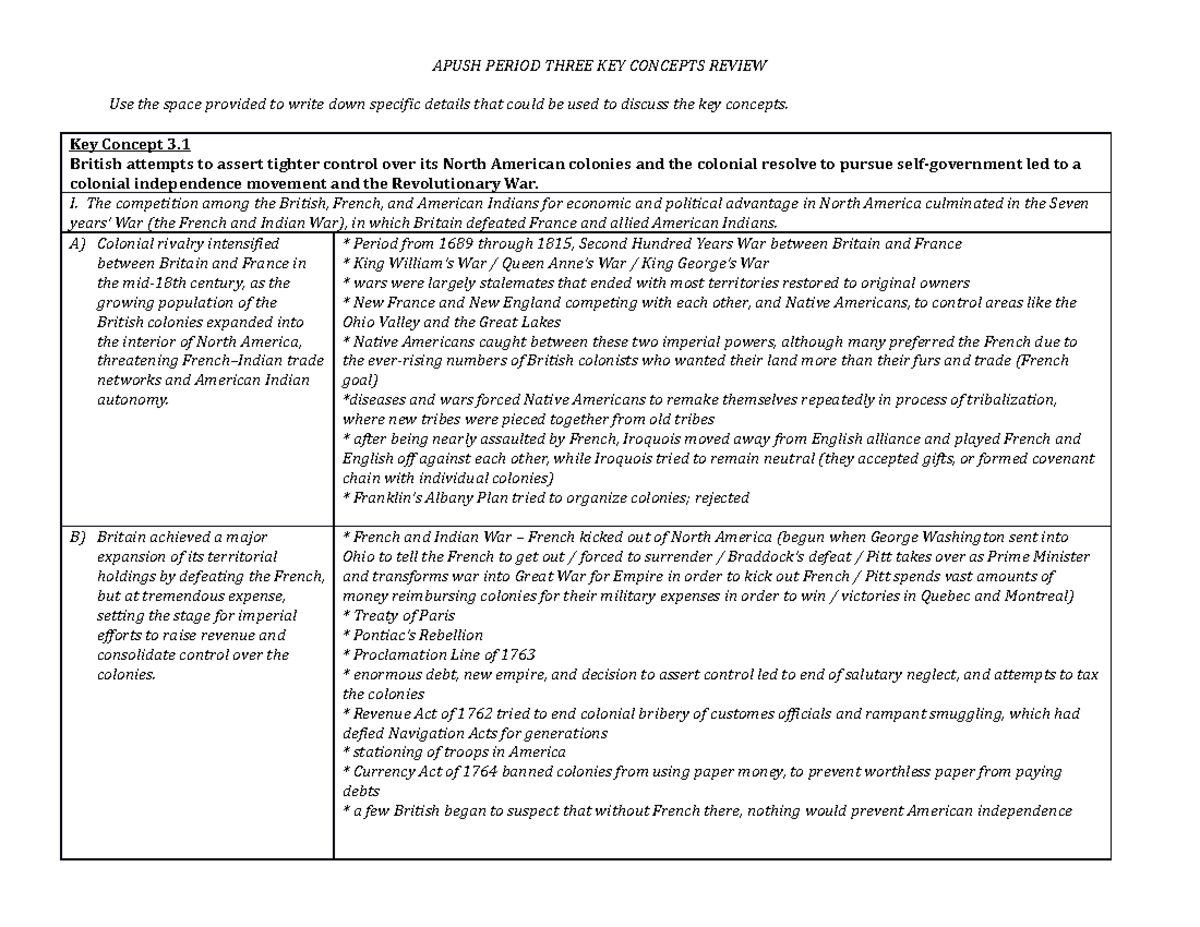 Period Three Key Concept Framework Filled In - APUSH PERIOD THREE KEY ...